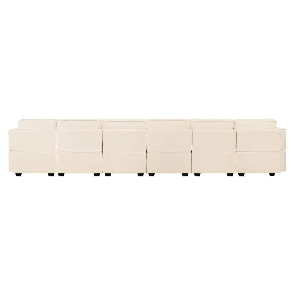 HOMESTOCK 112.8 in. W Faux Leather 6-Seater Modular Sectional Sofa with ...