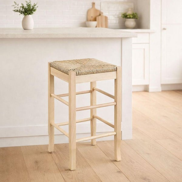 Boraam Square 24.5 in. Counter Height Rush Backless Wood Stool - Blonde ...