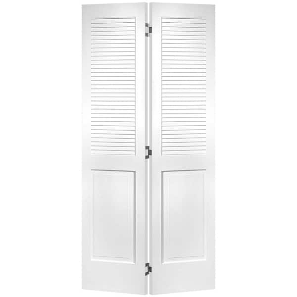Masonite 36 in. x 80 in. Half-Louvered Primed White Hollow-Core Smooth ...