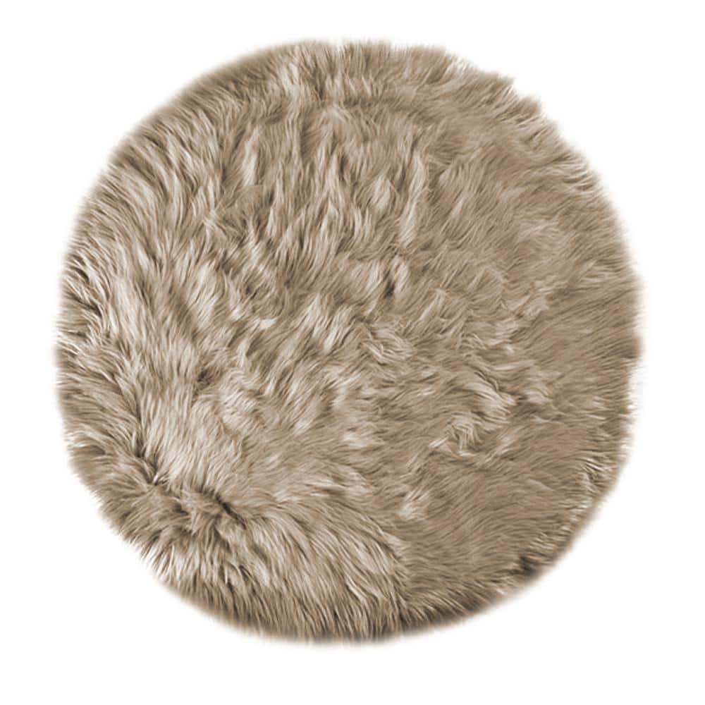 iliebe Sheepskin Faux Fur Beige 3 ft. x 3 ft. Cozy Fluffy Rugs Round ...