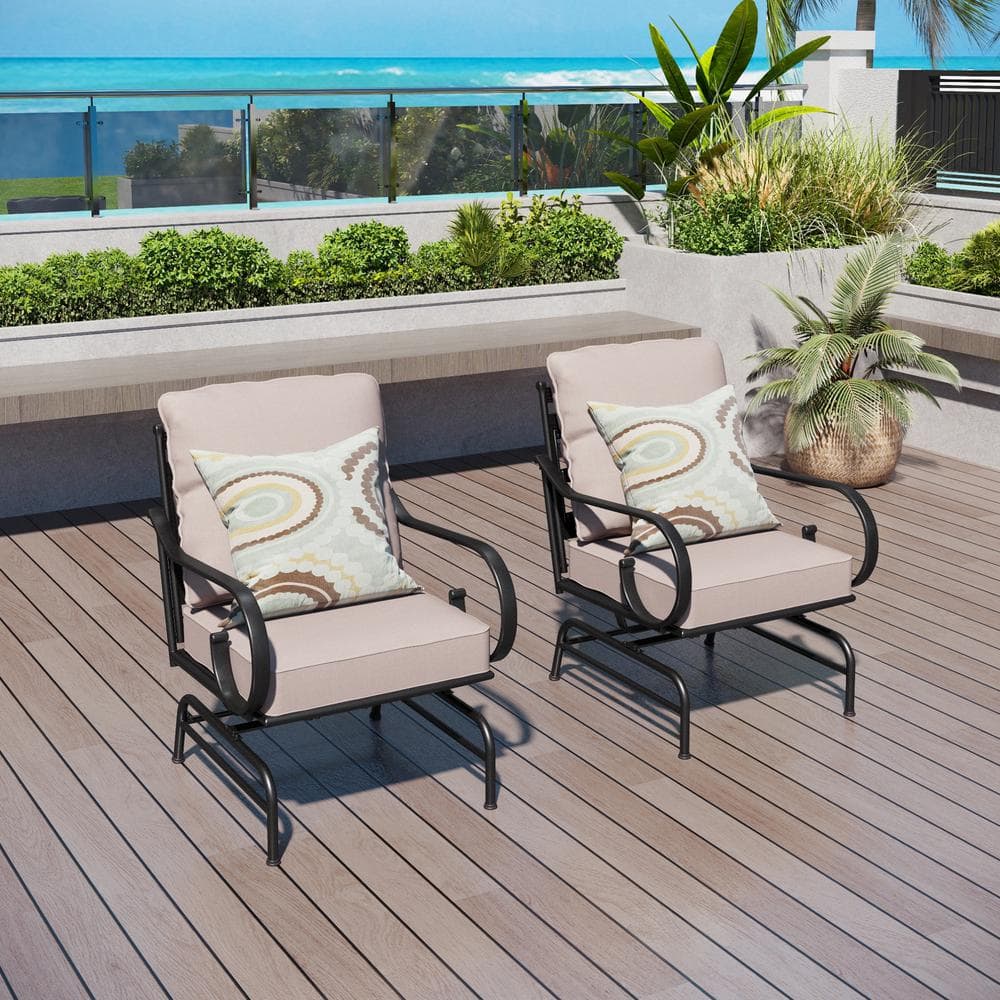 PHI VILLA Black Metal Frame Outdoor Patio Motion Lounge Chairs With ...