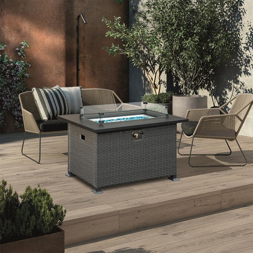 Cesicia 43.3 in. Dark Gray Rectangular Propane Gas Fire Pit Table ...