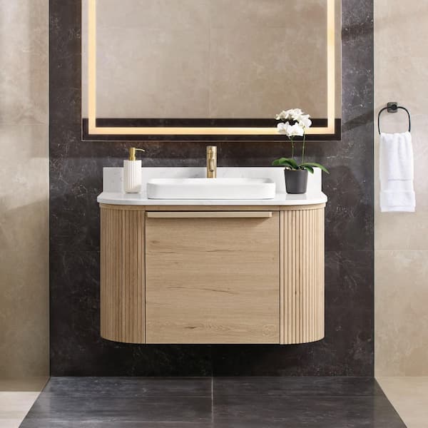 Glacier Bay Blake 37 in. Single Sink Natural Teak Bath Vanity with ...