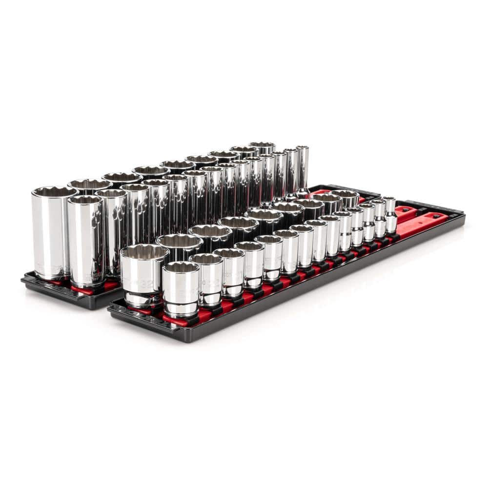 TEKTON 1/2 in. Drive 12-Point Socket Set with Rails (10 mm-32 mm) (46 ...