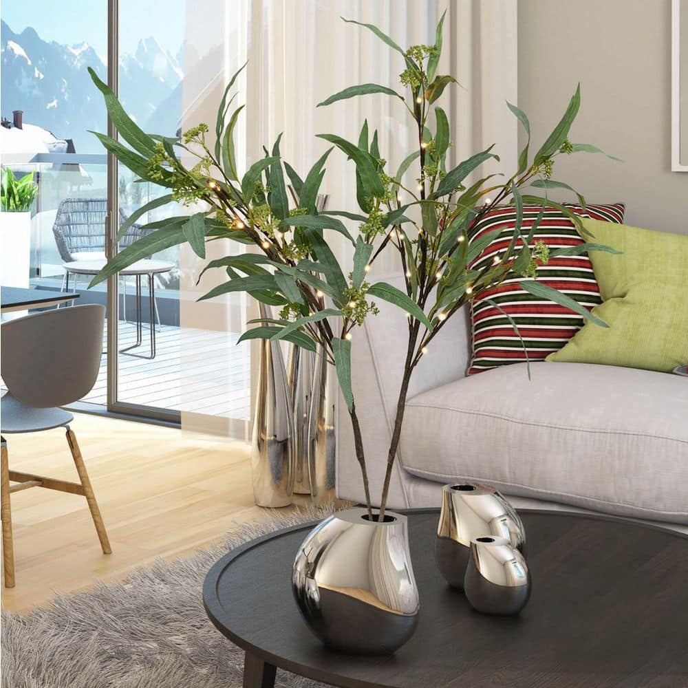 HEMSLY INC 36 in. Eucalyptus LED Lighted Artificial Branch 10341 - The Home Depot