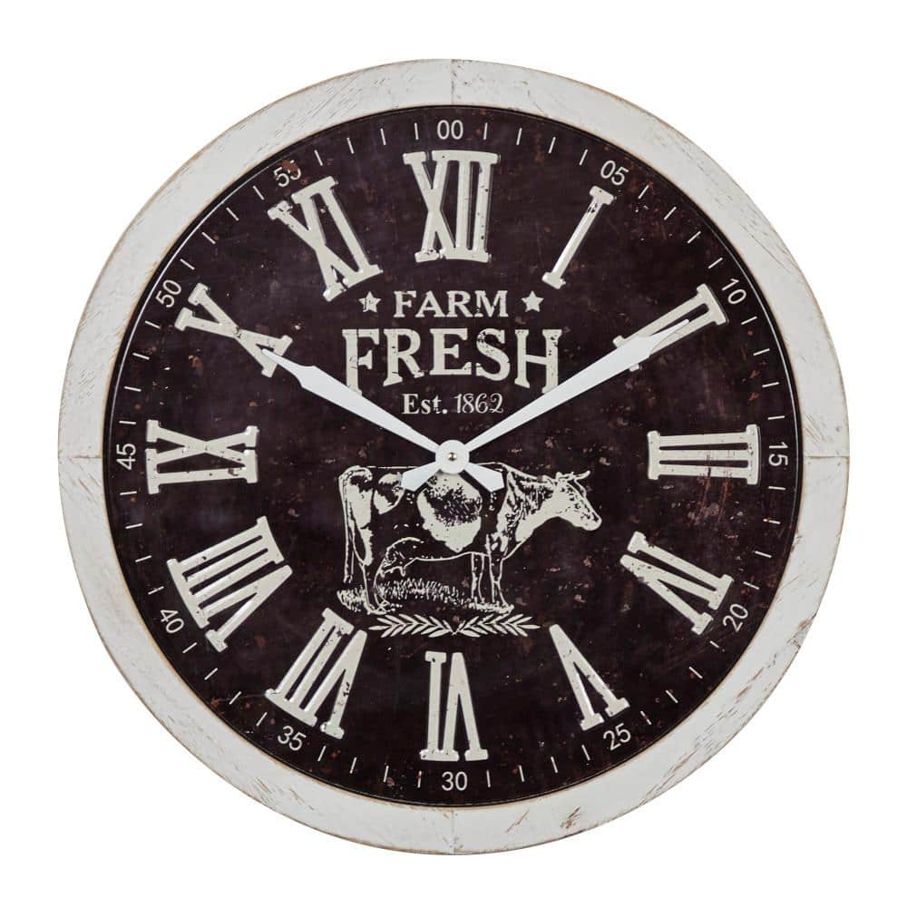 Litton Lane Black Metal Cow Analog Wall Clock with Farm Fresh Text ...