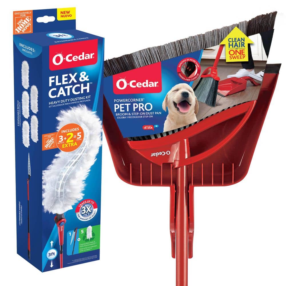 O-Cedar PowerCorner PetPro Broom and Dustpan Set and Flex & Catch Heavy ...