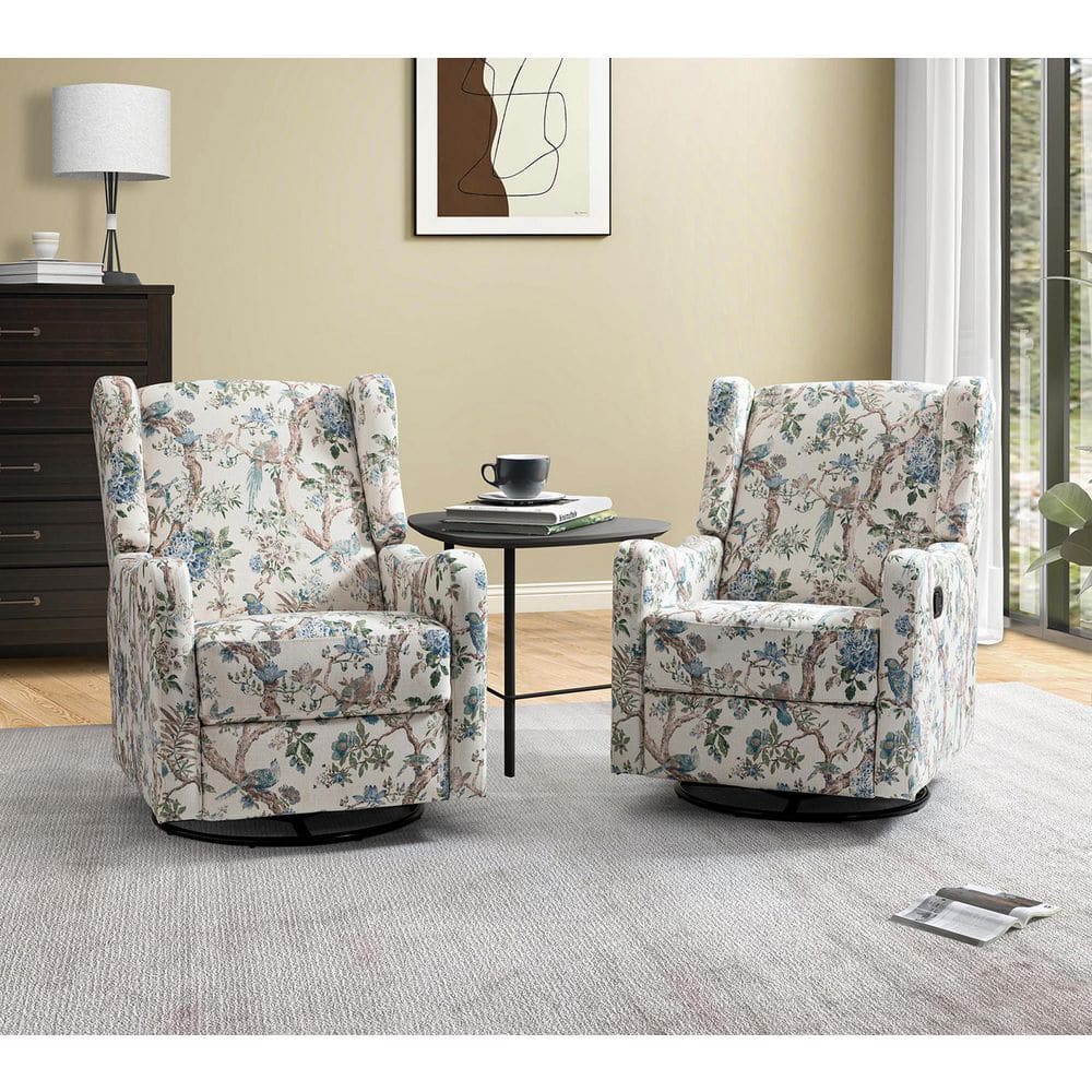JAYDEN CREATION Bernd Transitional Floral Wingback Manual Swivel Rocker ...