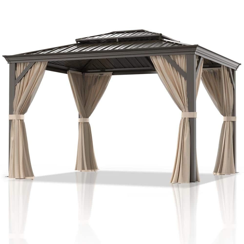 Karl home Double-Top 12 ft. x 10 ft. Brown Patio Gazebo with Polyester ...