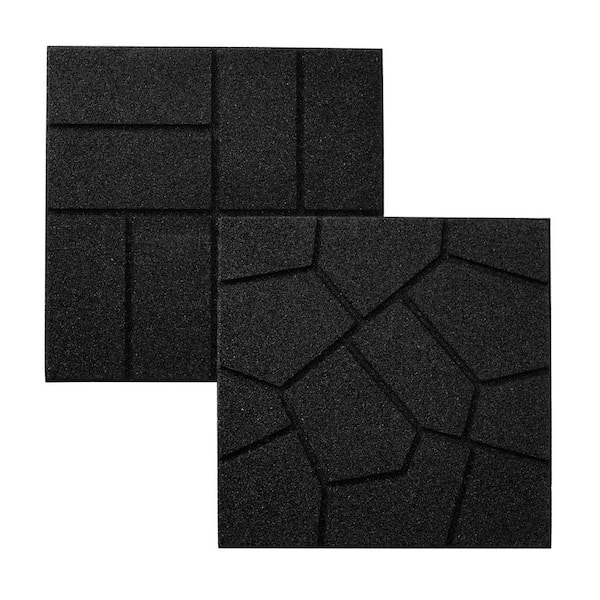 Vigoro 16 in. x 16 in. x 3/4 in. Black Dual-Sided Rubber Paver (9-Pack ...