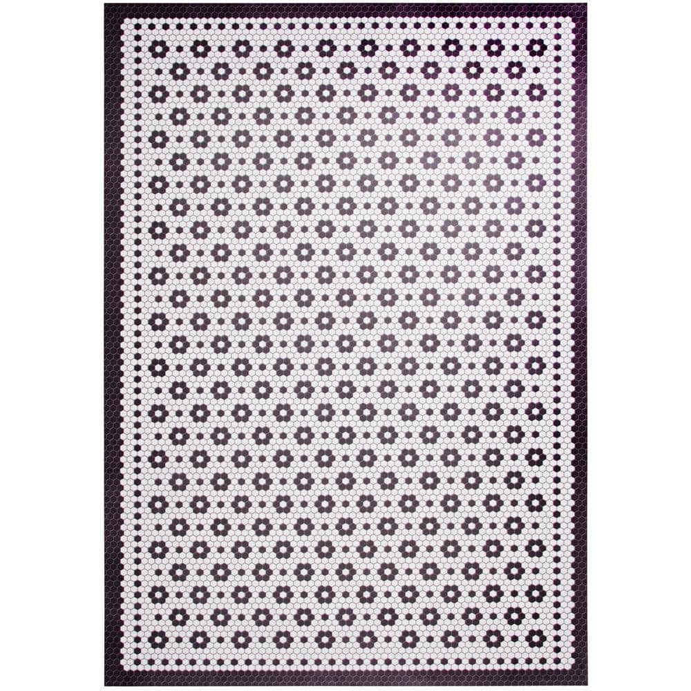 StyleWell Vintage Tile Black/White 5 ft. x 7 ft. Vinyl Area Rug 8219.81 ...