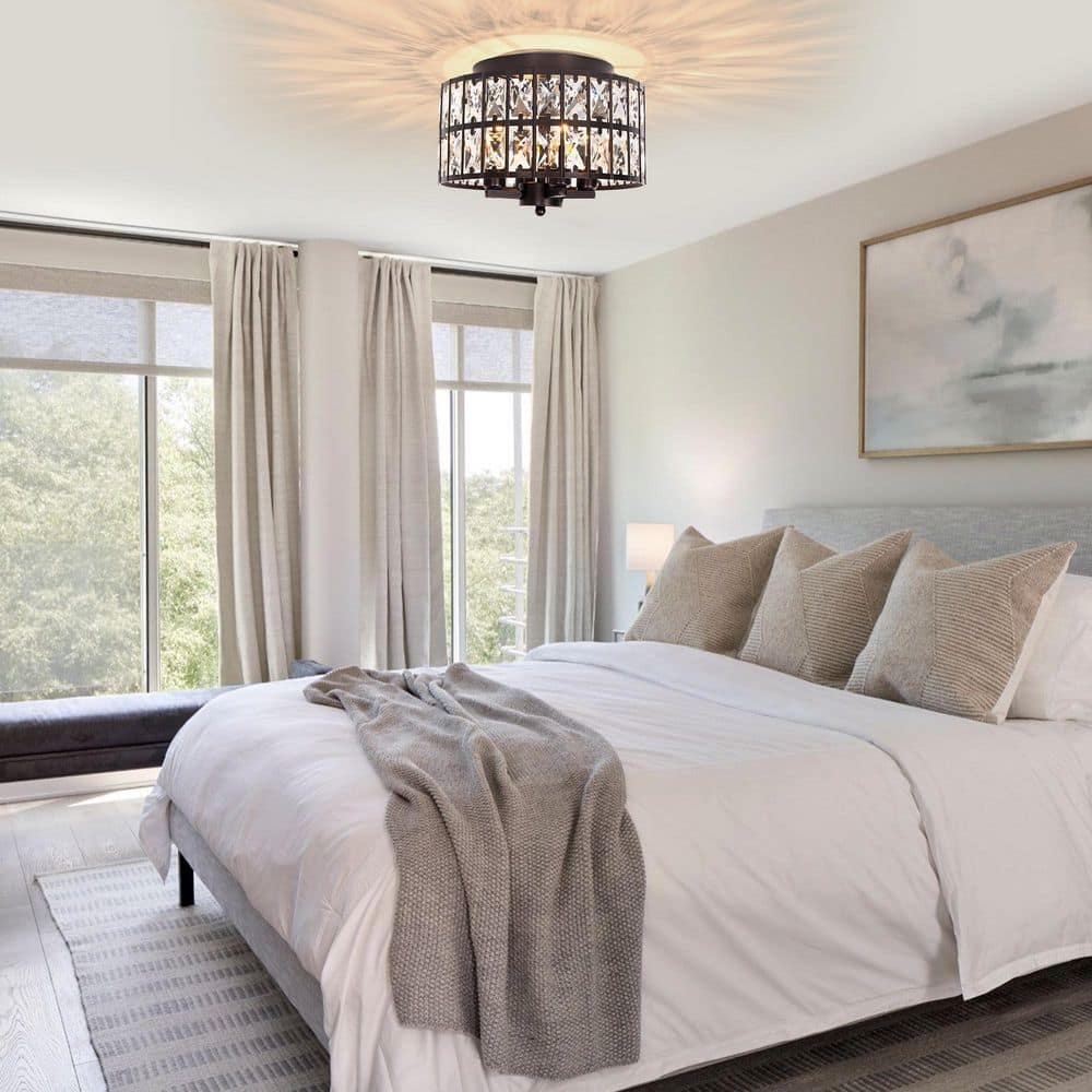 Rviezza Modem 11.22 in. 4-light Crystal Flush Mount Ceiling Light, Oil ...