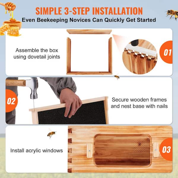 SKYSHALO 100% Beeswax Coated Natural Cedar Wood, Bee Hive Deep Box ...