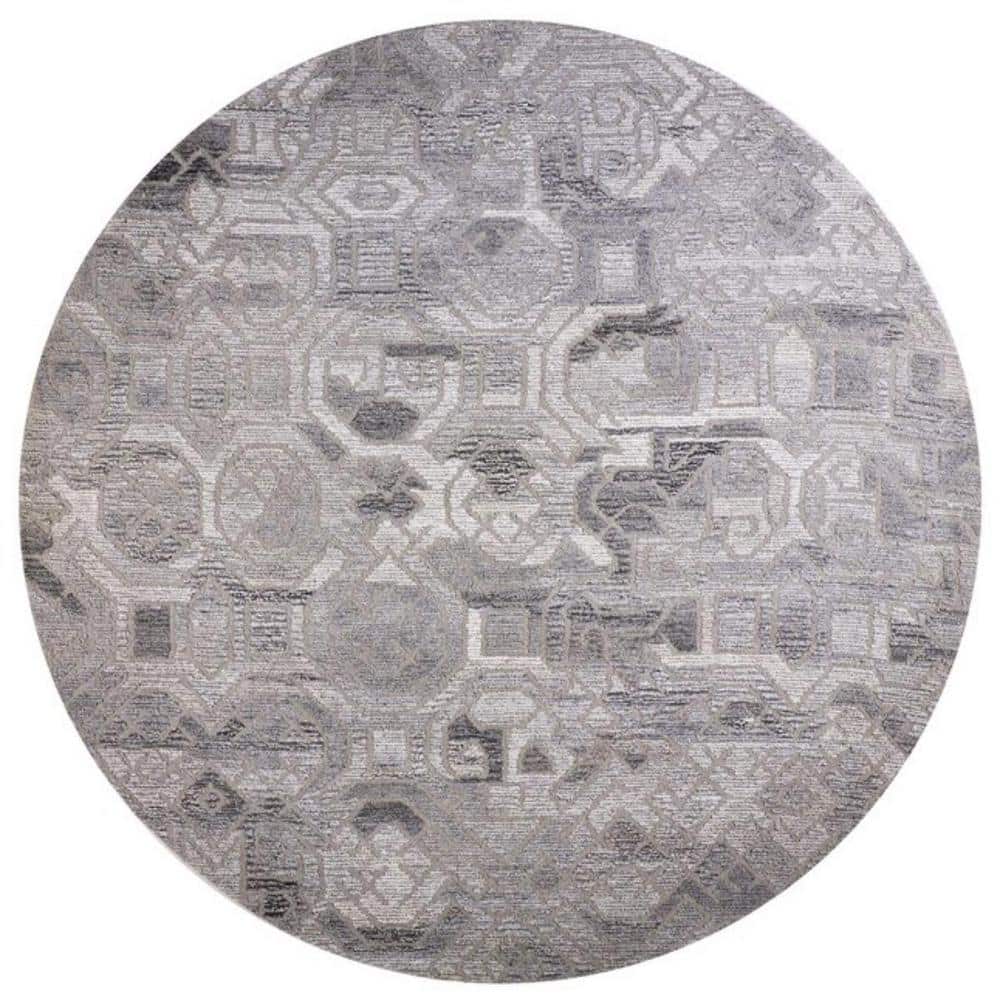 HomeRoots 10 ft. Round Gray and Ivory Abstract Area Rug 2000512055 ...