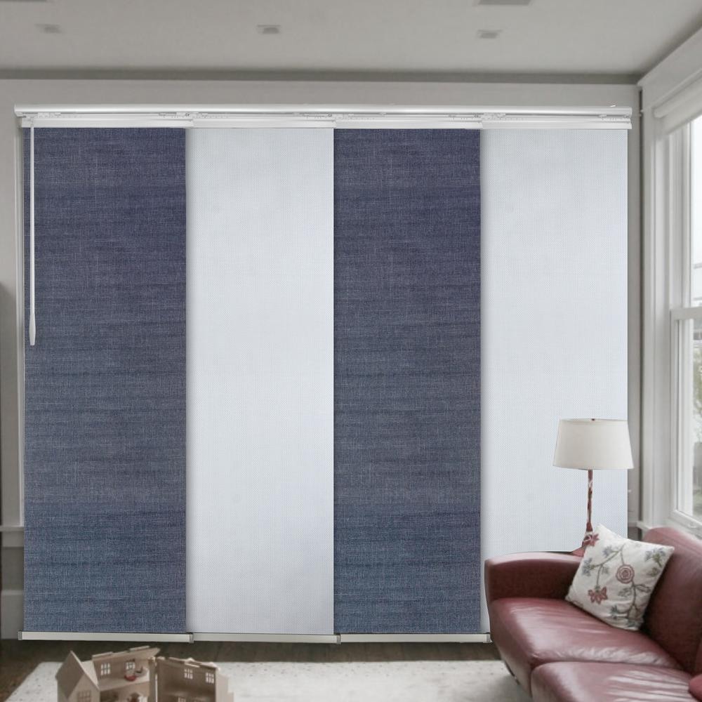 EMOH Denim Cream 48 in. - 88 in. W x 94 in. L Adjustable 4- Panel White Single Rail Panel Track ...