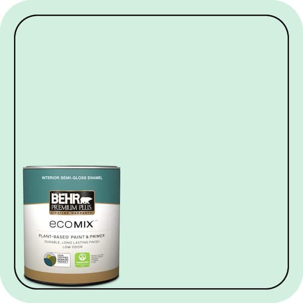 BEHR PREMIUM PLUS 1 qt. #480C-2 Pastel Jade Semi-Gloss Enamel EcoMix ...
