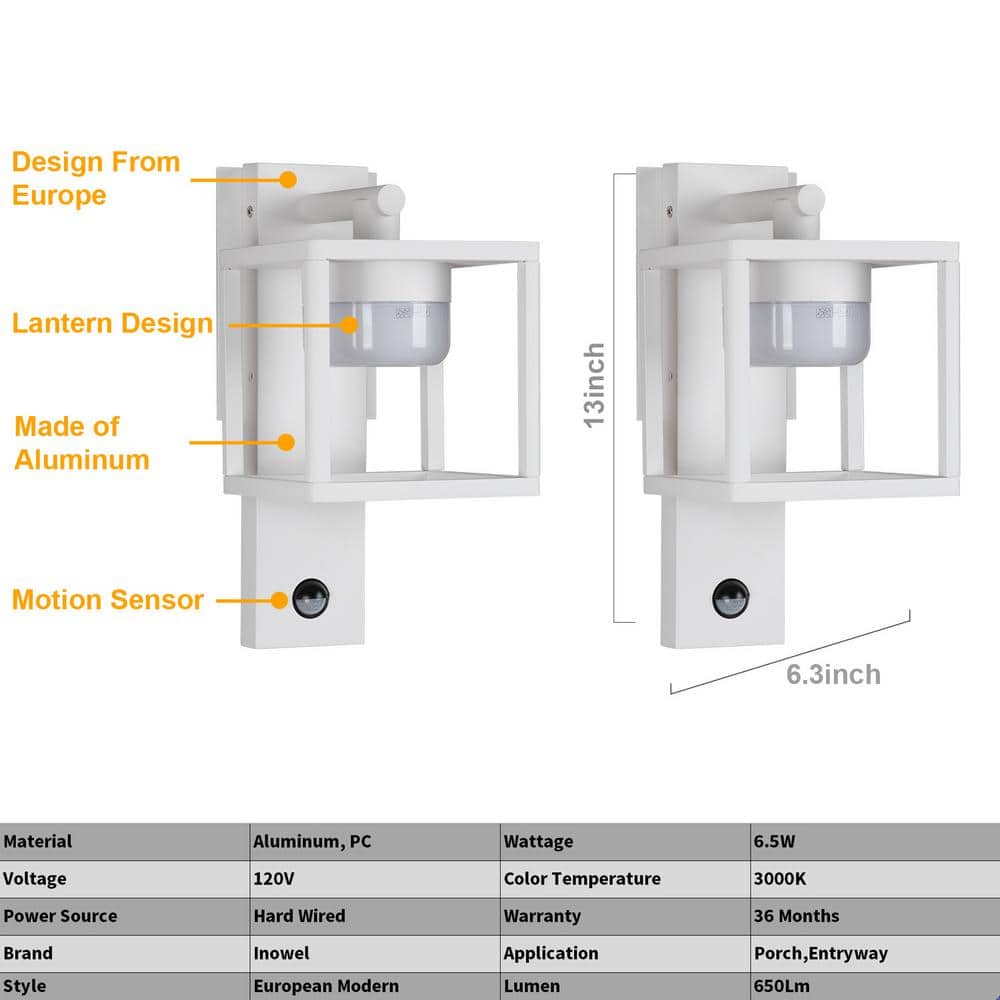 White Waterproof Motion Sensor Outdoor Wall Porch Light Integrated LED ...
