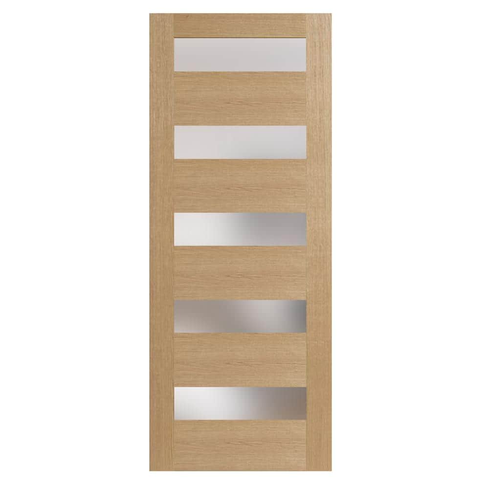 Stile Doors 30 in. x 80 in. 5 Lite Satin Etch Glass White Oak Veneer ...
