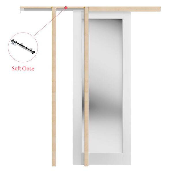 TENONER 30 in. x 80 in. White Primed Solid Wood Both Sides Full Lite ...