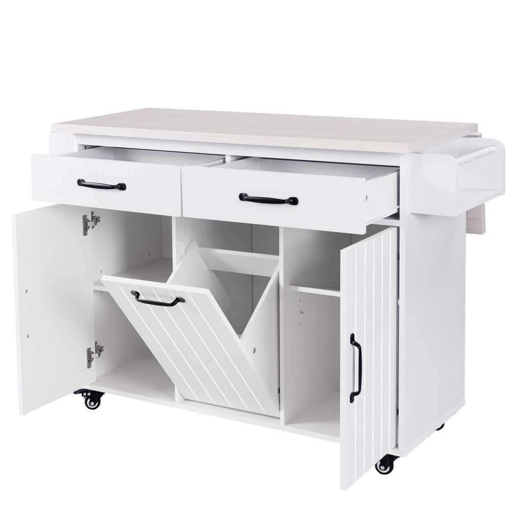 ANTFURN Ameican White Oak Kitchen Cart with Drawers;Drop Leaf;Locking ...