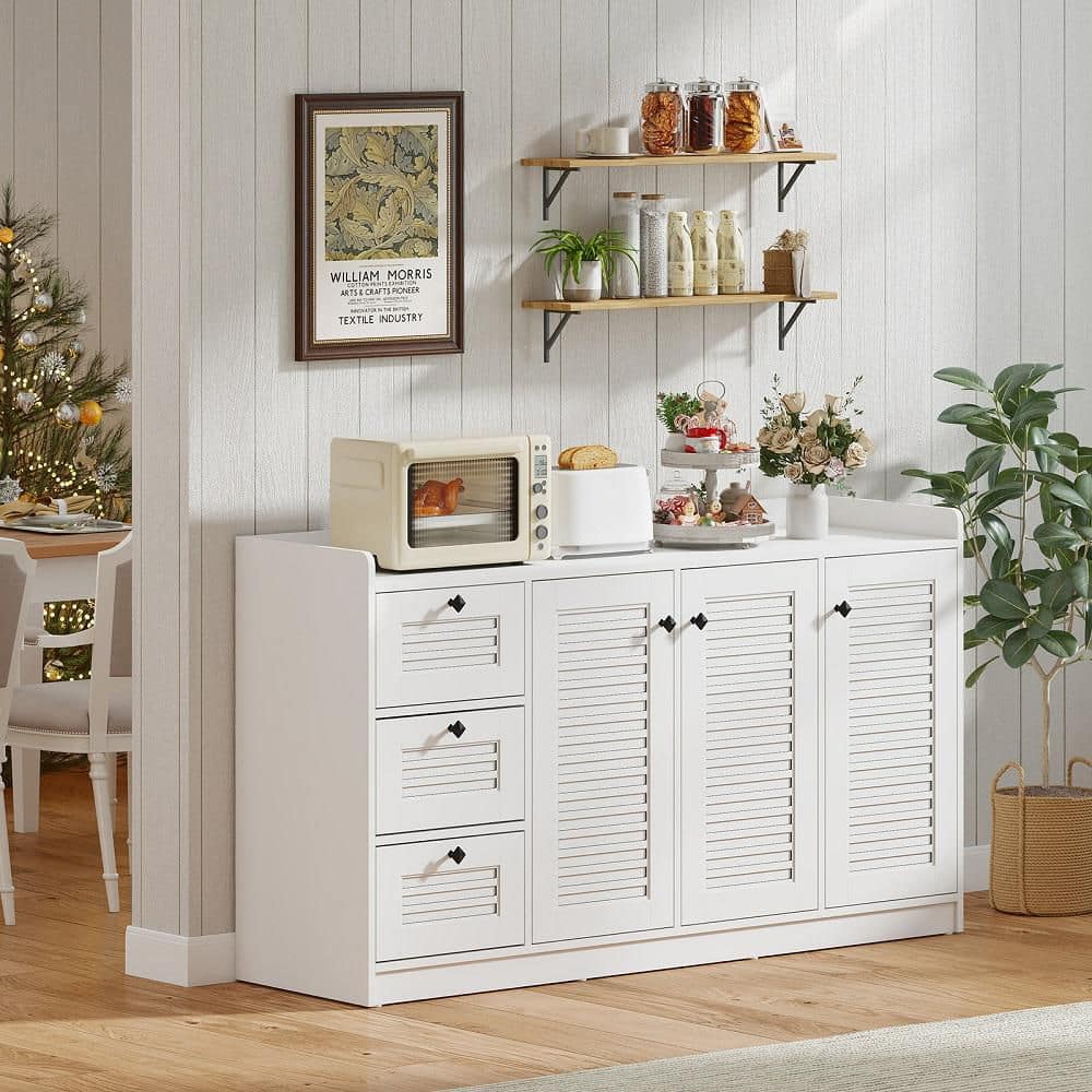 Gymax White 63 in. MDF Buffet Cabinet w/ Storage 3-Doors and 3-Drawers ...
