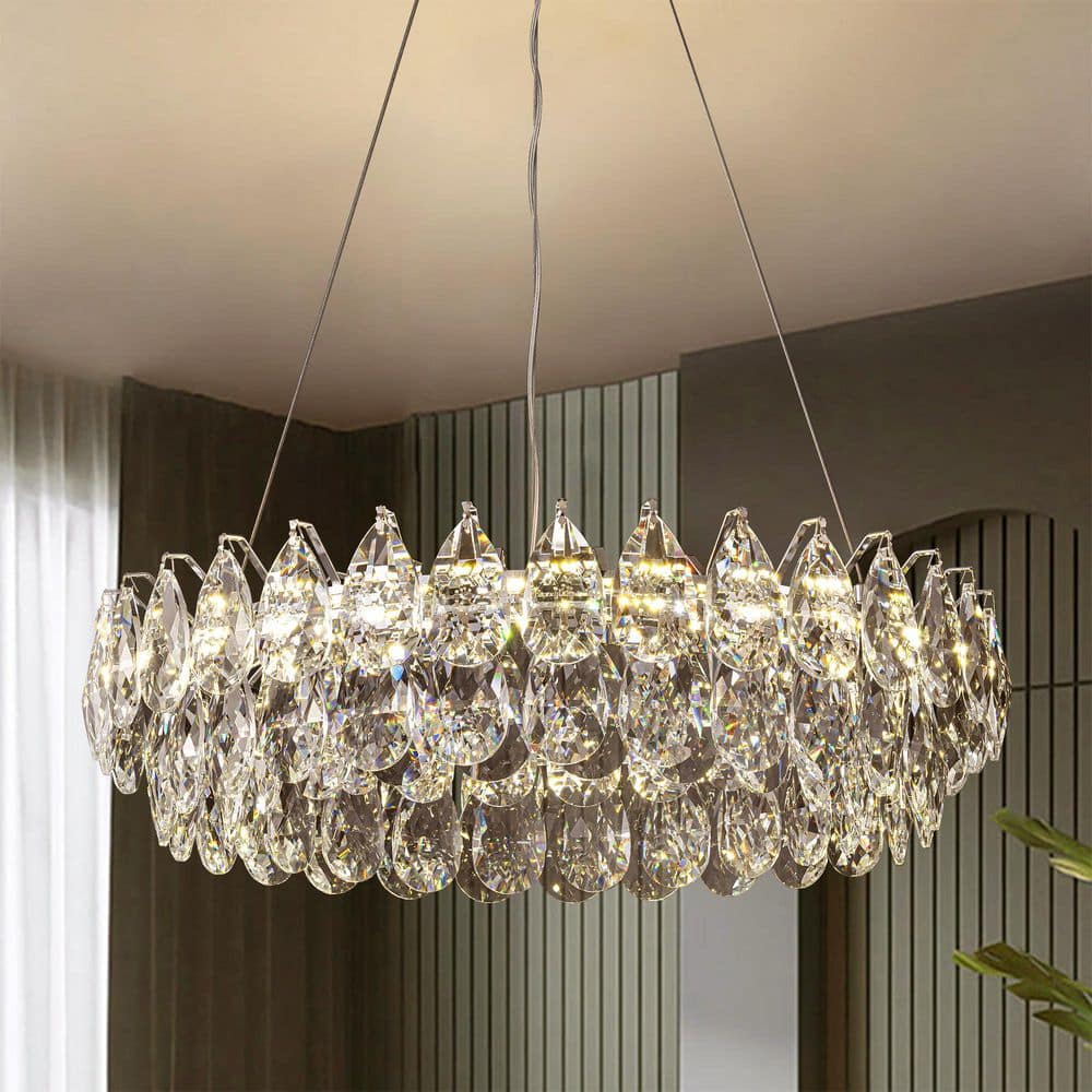 Rennnsan Yu 1-Light Dimmable Integrated LED Chrome Circular Floral Mesh Crystal Chandelier ...