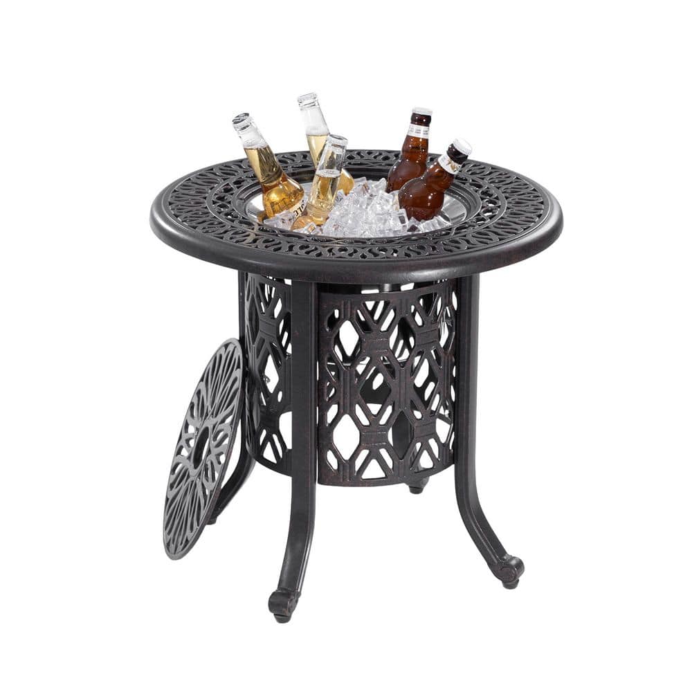 Round Aluminum Outdoor Bistro Side Table With Removable Stainless Steel ...