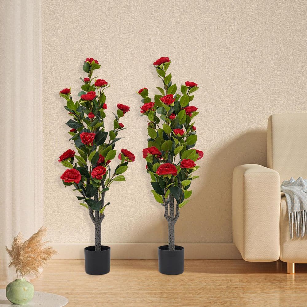 YIYIBYUS 3 ft. Artificial Camellia Tree in Pot Office Living Room Home ...