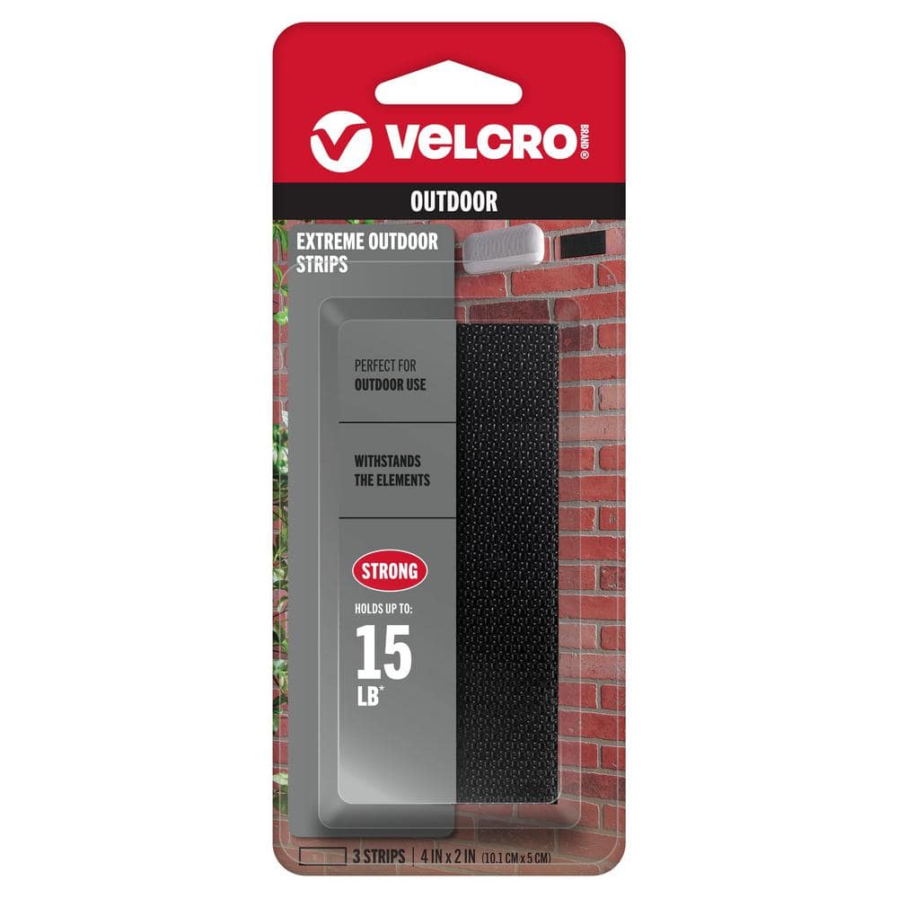 VELCRO 4 in. x 2 in. Extreme Outdoor Strips in Black (3-Pack) VEL-30758 ...