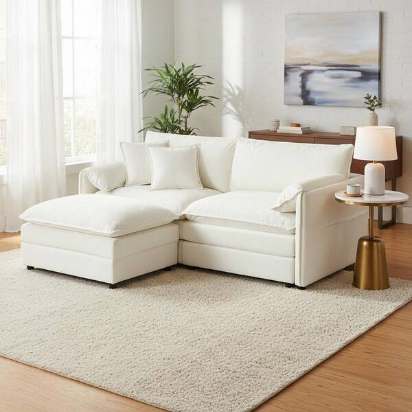 Homy Casa ROYET 75.6 in. W Pillow Top Arm Chenille 3-Seater Modular ...