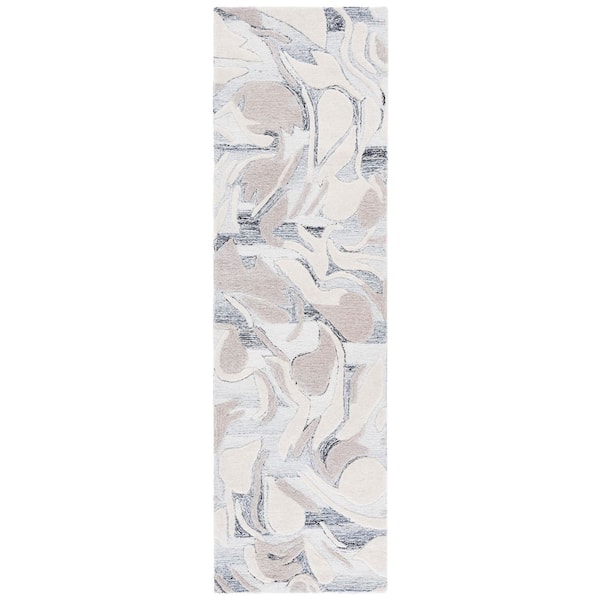 SAFAVIEH Jardin 2 ft. x 8 ft. Gray/Ivory High-Low Abstract Floral ...