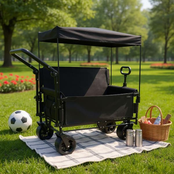 6.4 cu. ft. Steel Fabric Folding Garden Cart, Wagon Cart with ...