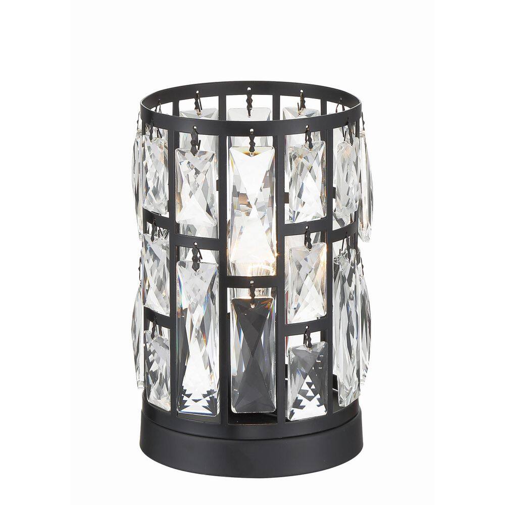 Hampton Bay Kristella 9.25 in. Black Desk Uplight Lamp with Crystal ...