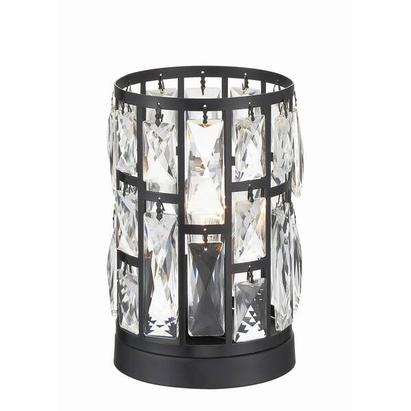 Hampton Bay Kristella 9.25 in. Black Desk Uplight Lamp with Crystal ...