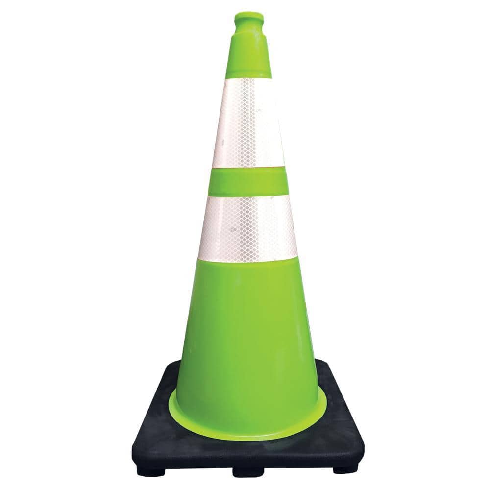 PLASTICADE 28 in. Lime Green Traffic Cone with Black Base and 4 in. and ...