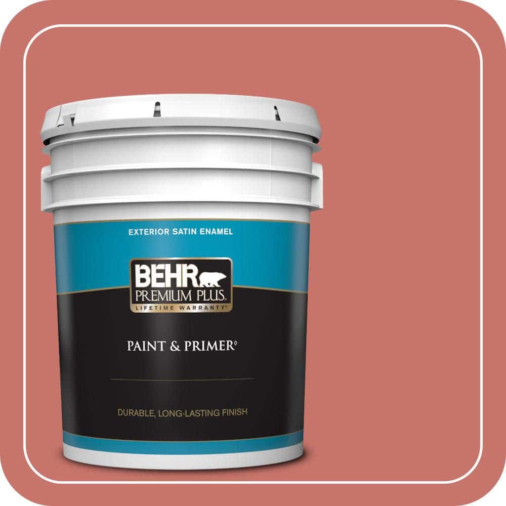 BEHR PREMIUM PLUS 5 gal. #180D-5 Sahara Sun Satin Enamel Exterior Paint ...