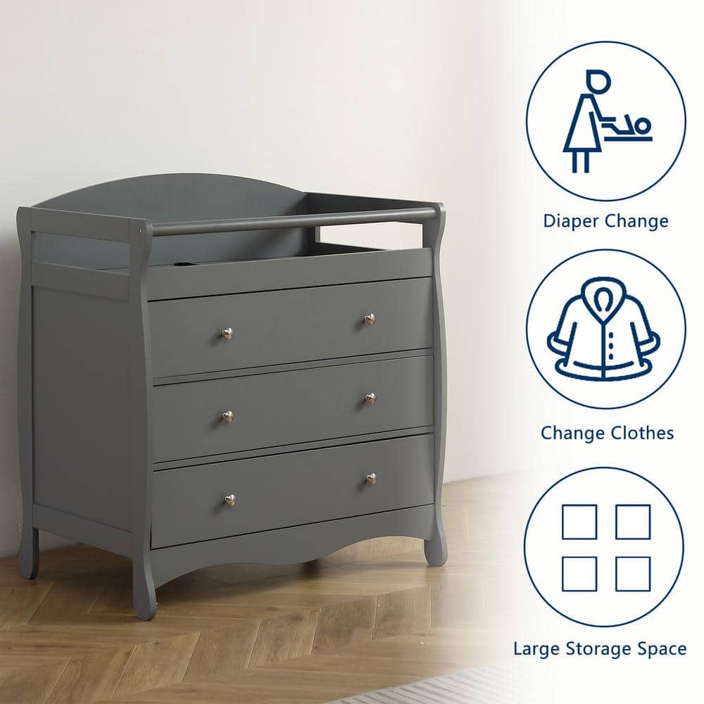 Winado Gray Wood Changing Table with Drawers 541076759466 - The Home Depot