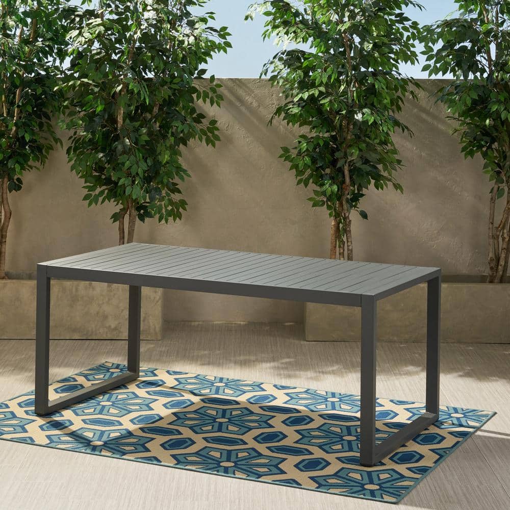 Noble House Navan 30 in. Grey Rectangular Aluminum Patio Outdoor Dining ...