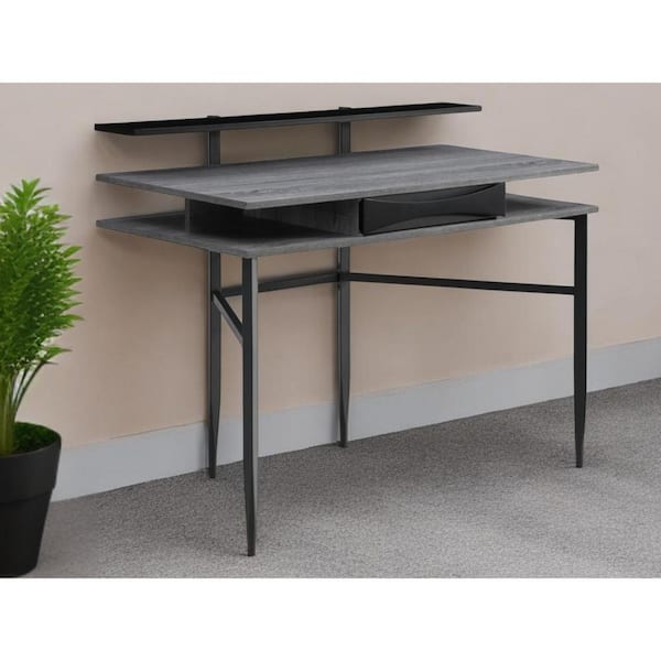 HomeRoots 43.3 in. Rectangular Gray Metal 1-Drawer Computer Desks ...