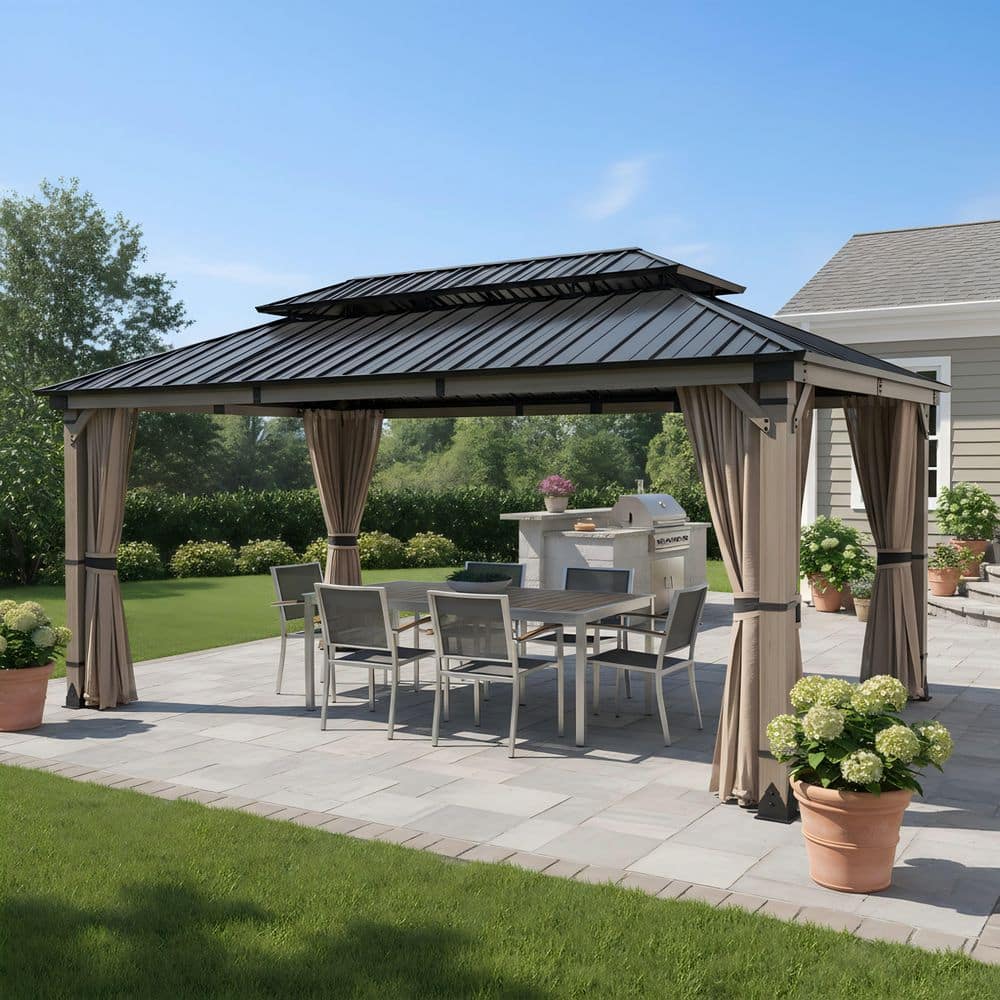 Clihome 12 ft. x 20 ft. Fir Wood Gazebo with Galvanized Steel Hardtop ...