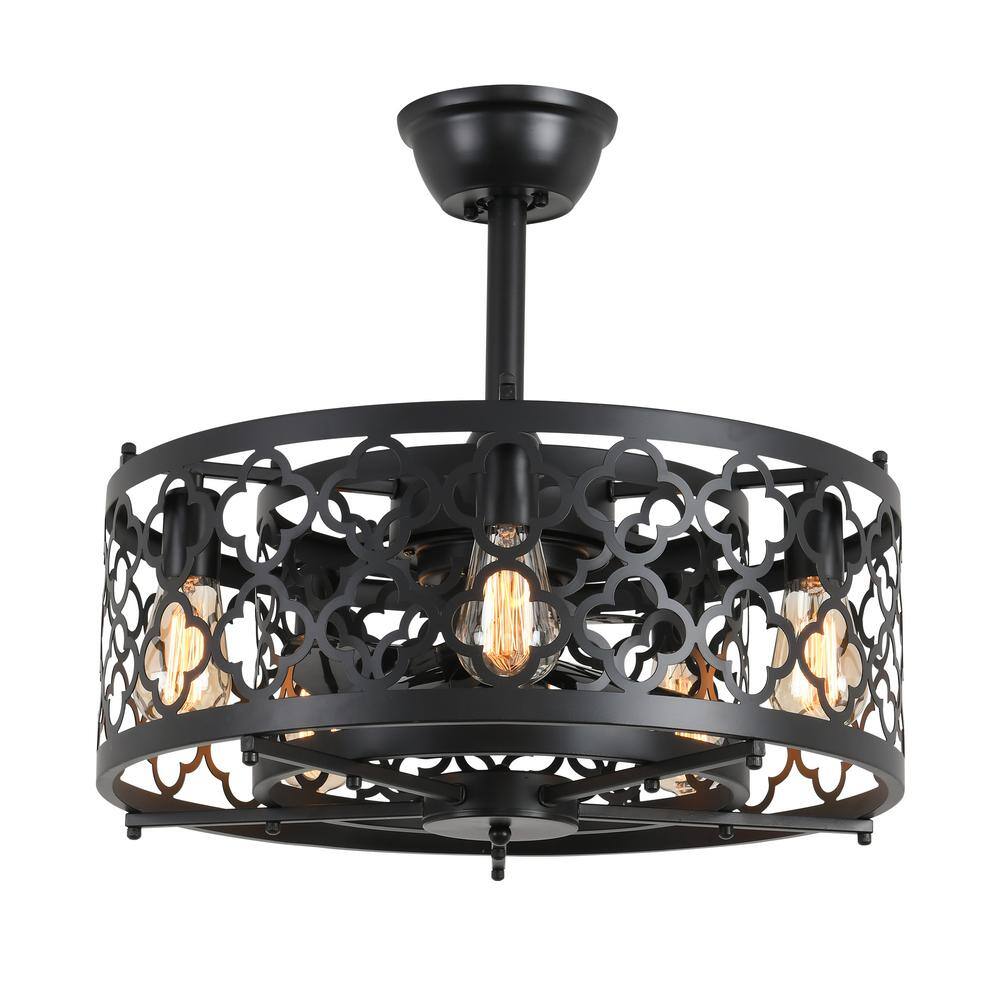 FANNEHONNE 21 in. Modern Black Ceiling Fan with Light Quarterfoil Semi ...