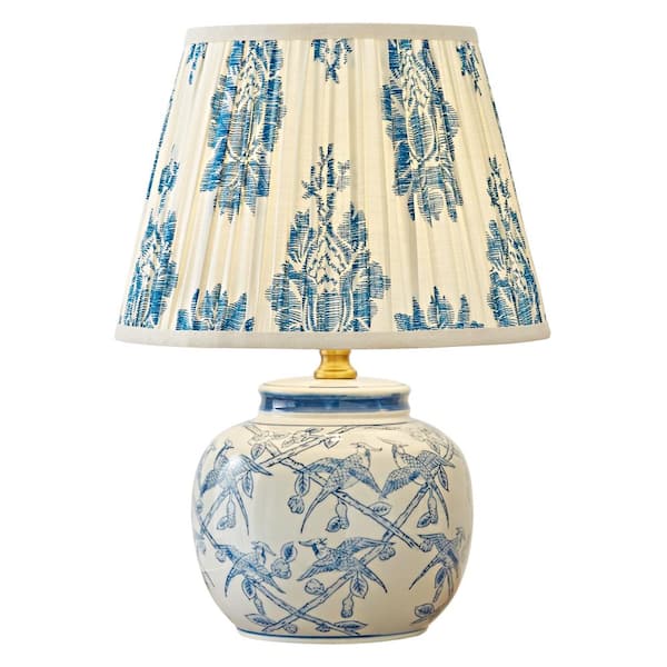 Deyidn 16.53 in. 1-Light Blue & White Bird-Print Ceramic Table Lamp ...