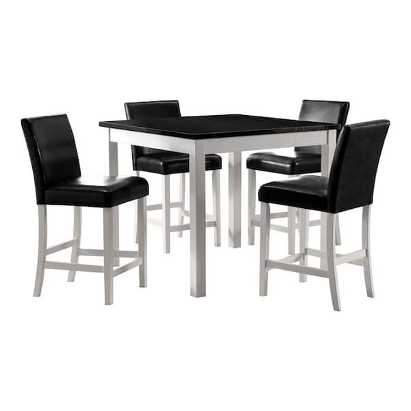 Furniture of America Doretta 5-Piece Black and White Faux Marble Top ...