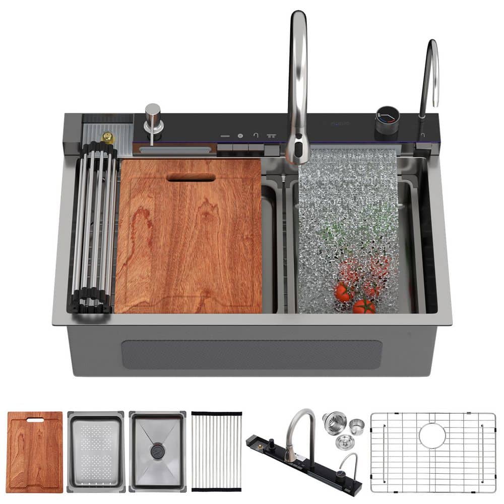 Logmey 30 in. Drop-in Workstation Sink Single Bowl 16-Gauge Stainless ...