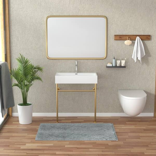 LORDEAR 30x17 Freestanding Rectangular Bathroom Console Sink with Gold ...