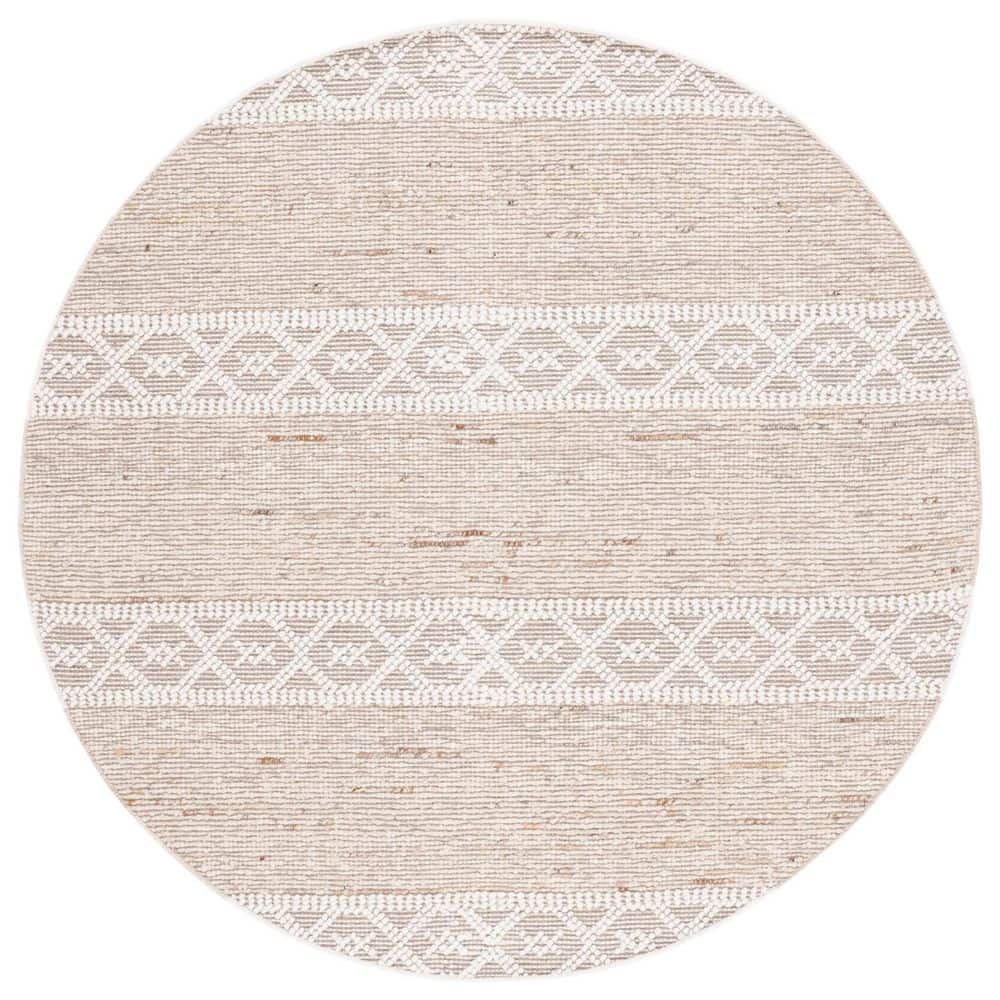 SAFAVIEH Natura 6 ft. x 6 ft. Ivory/Beige Geometric Striped Fringe ...