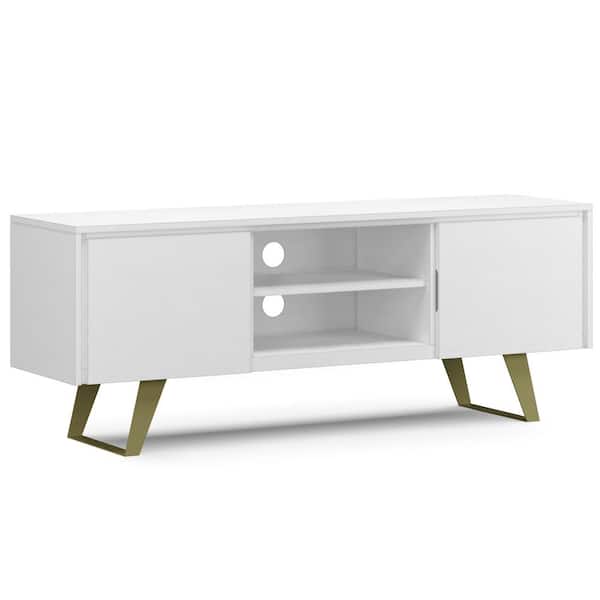 Simpli Home Lowry 63 inch Wide Industrial TV Media Stand in White for TVS Up to 70 Inches
