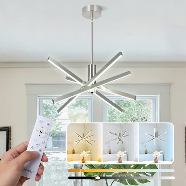 Merbotin Lume 24.8 in. 4-Light Modern Linear Sputnik Brushed Nickel ...