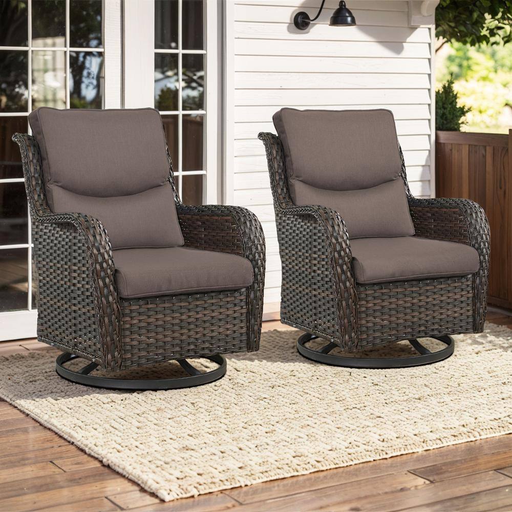 Pocassy Crescent Moon Swivel Wicker Outdoor Rocking Chair with Cushion ...