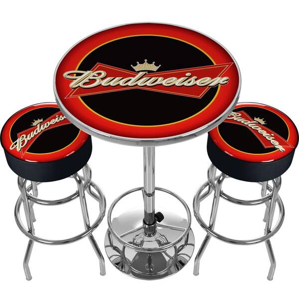 Budweiser 3-Piece Round Acrylic Top Chrome Bar Table Set Seats 2 AB98 ...